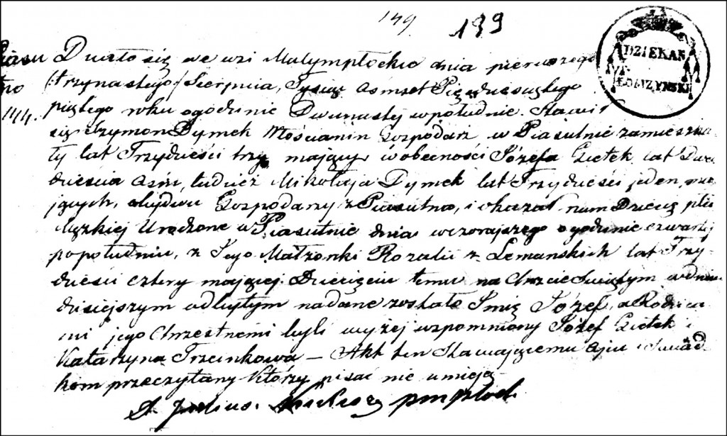 The Birth and Baptism of Józef Dymek – 1855 | Steve's Genealogy Blog
